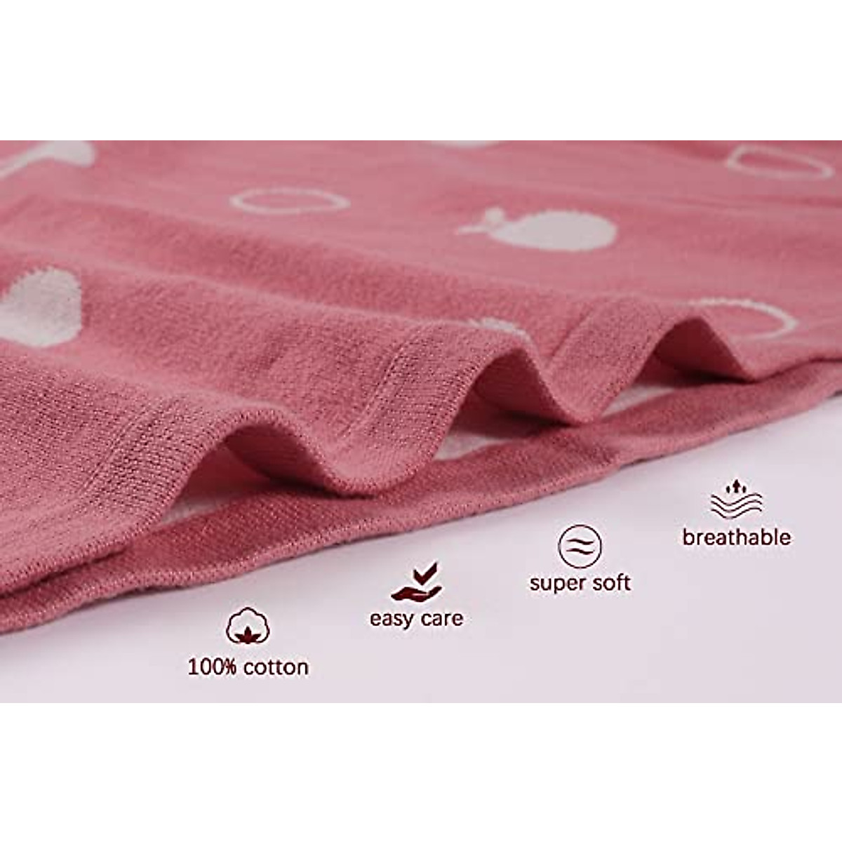 Gabby Loop - Baby Receiving Blanket for Boys Girls, Infant Swaddle Newborn Essential Soft Warm 100% Muslin Cotton, 30 x 40 inches, Pink Apple