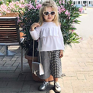 Toddler Outfits Cute Ruffle Long Sleeve Top and Plaid Pants Mitiy 2Pcs Baby Girl Clothes Set