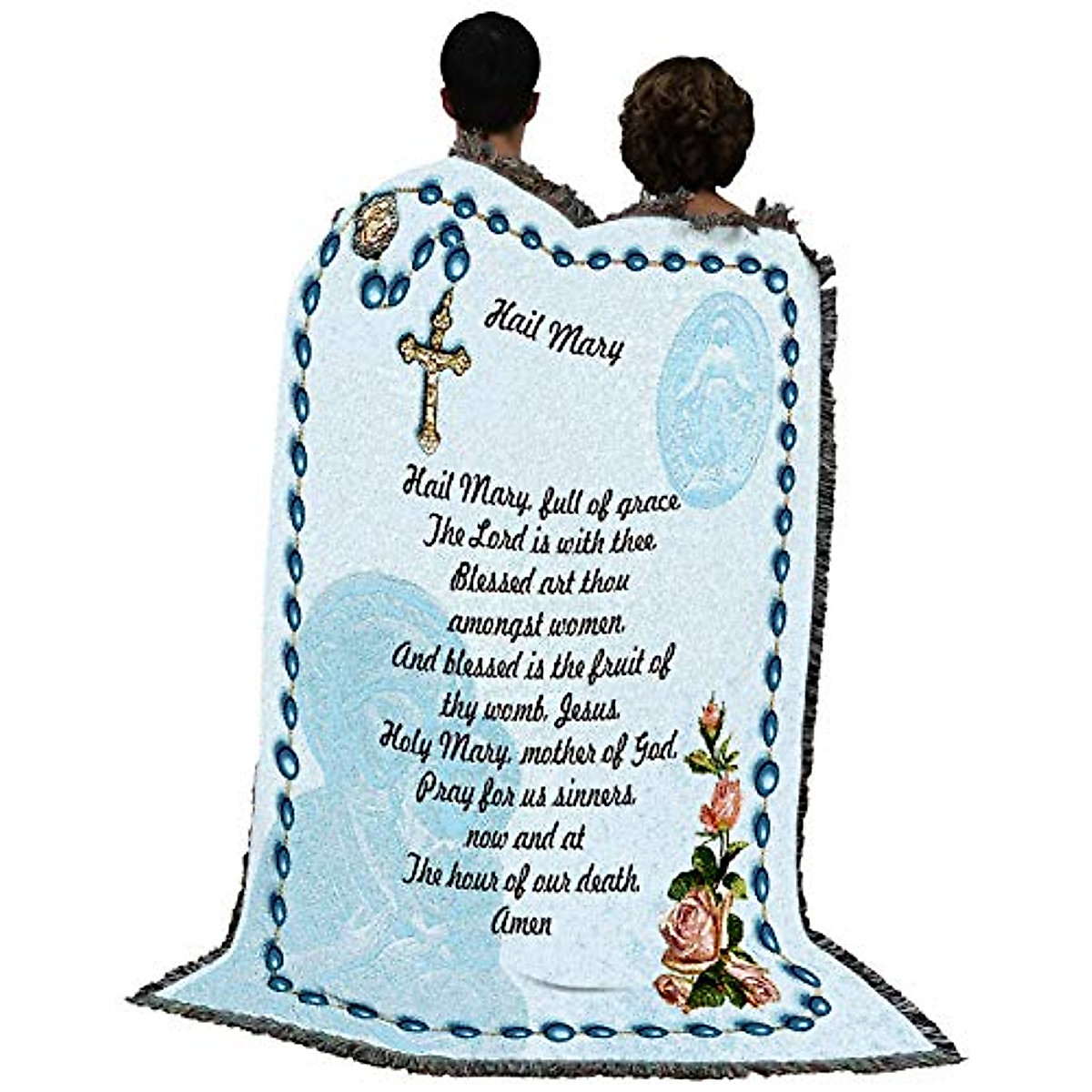 Pure Country Weavers Hail Mary Prayer with Rosary Beads Blanket - Religious Gift Tapestry Throw Woven from Cotton - Made in The USA (72x54)