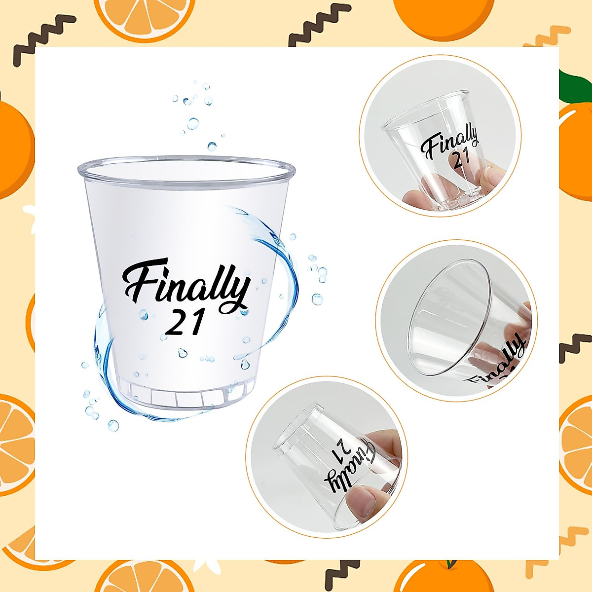 CIEOVO 100 Pieces Finally 21st Birthday Party Shot Glass, Disposable 2 oz Plastic Cups 21st Birthday Gifts Clear Tasting Cups for Him or Her Friend 21st Birthday Party Supplies