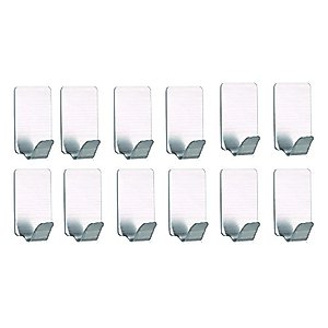3M Sticky Metal Wall Hooks Brushed Nickle Single Curve Hook for Hanging Key Coat Clothes, Bathroom Kitchen Garage 12 Pack