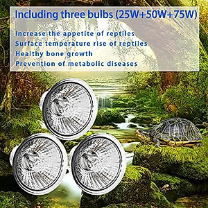DaMYiHos Reptile Heat Lamp, UVA UVB Reptile Light with Clip 360° Rotatable Hose and Adjustable Switch, Basking Light with 3 Bulbs (25w/50w/75w) for Turtle Lizard Snake