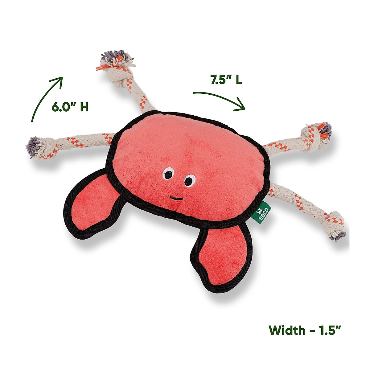 Beco Orange Crab Large Dog Toy, Chew, Fetch, Pull & Squeak Toy, Dual Materials for Long Lasting Play, Double Stitched for Durability, Made with Recycled Materials