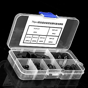 Dome Nut, 70Pcs Black White (Optional) Nylon Dome Head M3 M4 M5 M6 M8 M10 Hex Nuts Acorn Nut Kit, with Plastic Box(black)