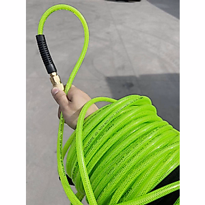 SANFU (PU) Polyurethane Air Hose Reinforced 1/4”ID(6.3 x 9.8mm) x 100ft, Anti-low temperature 300PSI with 1/4-Inch Swivel Solid Brass Quick Coupler and Plug, Emerald Green(100’)