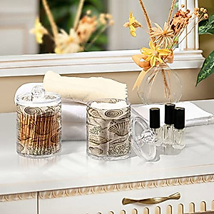 Kigai 2PCS Vintage Seashells Qtip Holder Dispenser with Lids - 14 oz Bathroom Storage Organizer Set, Clear Apothecary Jars Food Storage Containers, for Tea, Coffee, Cotton Ball, Floss