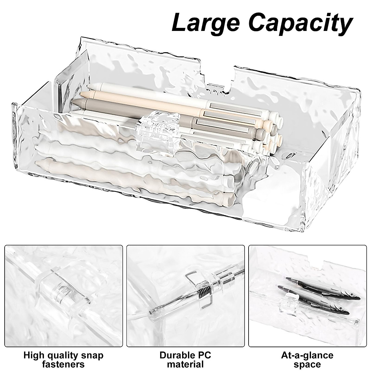 elephtree Glacier Pencil Case,Large Capacity Plastic Pencil Case Organizer Translucent Multi Functional Automatic Push Buttons Pencil Box Sketching Storage Box with 2 Pieces Cute Fish Pens