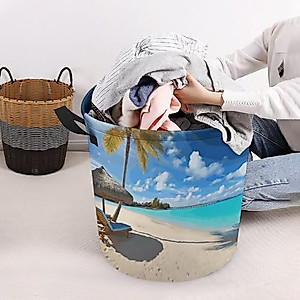 Laundry Hamper Tropical Beach Freestanding Laundry Basket Thickened Waterproof Collapsible Clothes Hamper Storage for Clothes Toys Dorm And Family