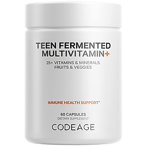 Codeage Teen’s Daily Multivitamin Supplement, 25+ Vitamins & Minerals for Teenage Boys & Girls, Organic Whole Foods Vitamins for Teenagers, Vitamin A, B, C, D, E, K, Omega-3, 60 Ct