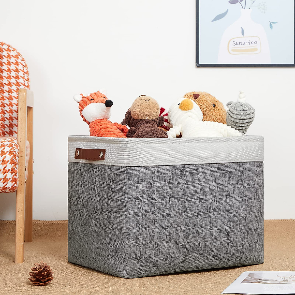 DULLEMELO Storage Baskets Large 16"x12"x12" Rectangular Storage Bins Baskets for Organizing [2 Pack] Fabric Collapsible Storage Organizer for Home,Office,Closet,Clothes,Toys (White&Grey)