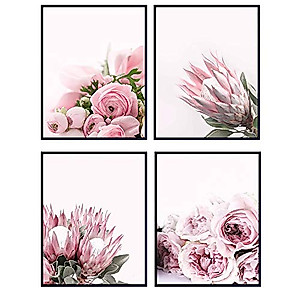 Flower Wall Art for Women - Shabby Chic Floral Home Decor, Decoration - Girls Bedroom, Living Room, Bathroom, Dining Room, Office - Pink Roses, Peonies, Succulents, Tropical Cactus - UNFRAMED 8x10 Set