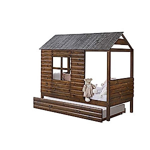 Donco Kids Twin Log Cabin Low Loft w/Twin Trundle, Rustic Walnut, Double