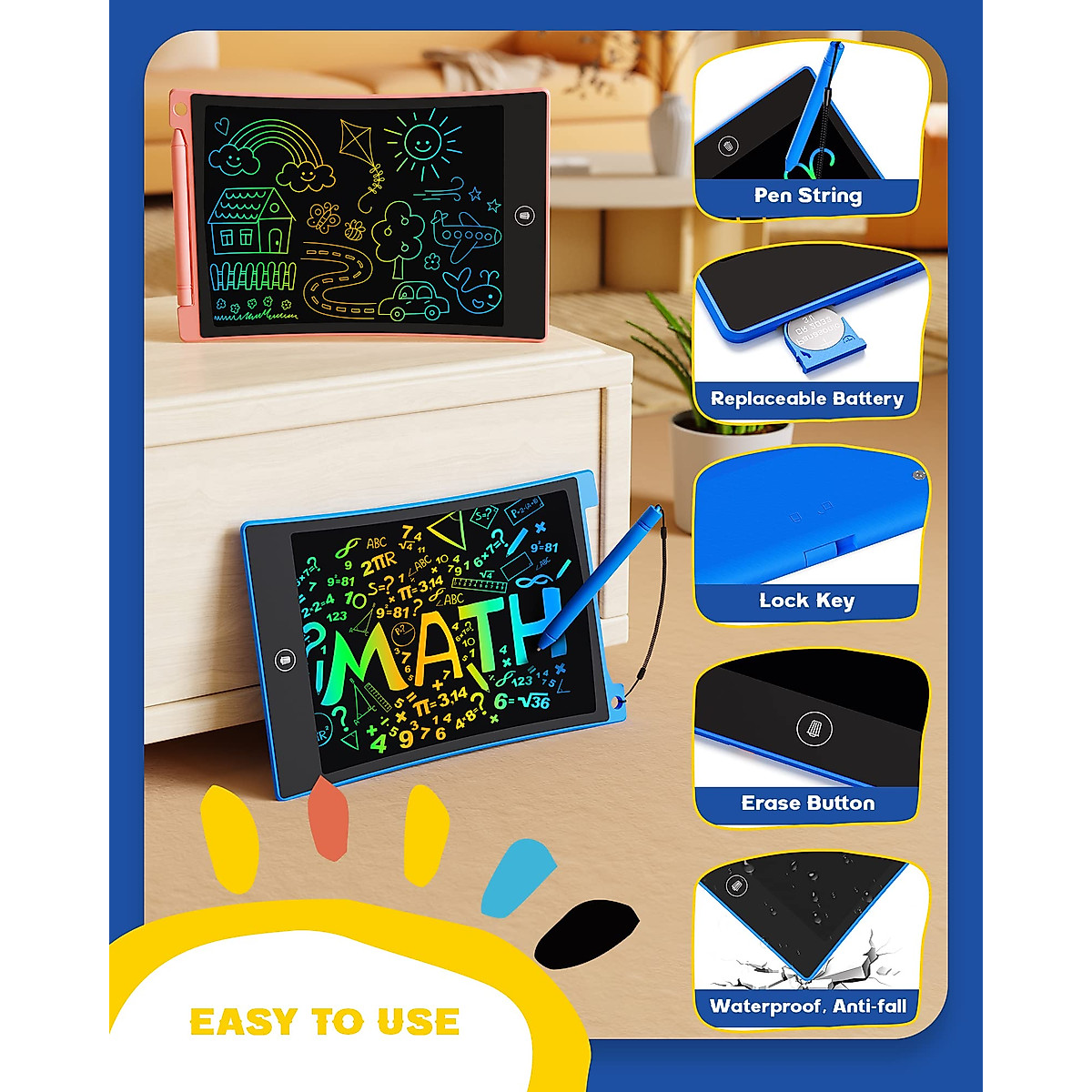 bravokids LCD Writing Tablet Doodle Board 10 Inch, 10 inch Colorful Doodle Board 2 Pack