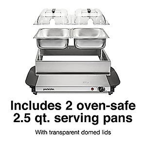 Proctor-Silex Buffet Server & Food Warmer, Adjustable Heat, for Parties, Holidays and Entertaining, Two 2.5 Quart Oven-Safe Chafing Dish Set, Stainless Steel