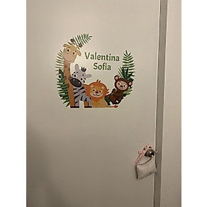 Jungle Animals Custom Name Wall Decal - Baby Safari Animals Series Theme Wall Art Decal - Wall Decal for Nursery Bedroom playroom Decoration (Wide 15"x13" Height)