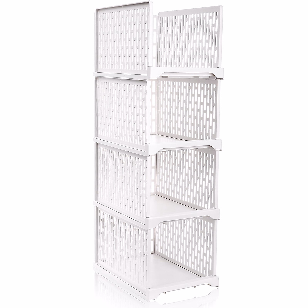 AVLA 4 Pack Stackable Plastic Storage Basket, Plastic Foldable Closet Organizer Storage Bins, Wardrobe Storage Box Clothes Drawer Shelf Container for Cupboard Bedroom Dorm Bathroom Kitchen Office