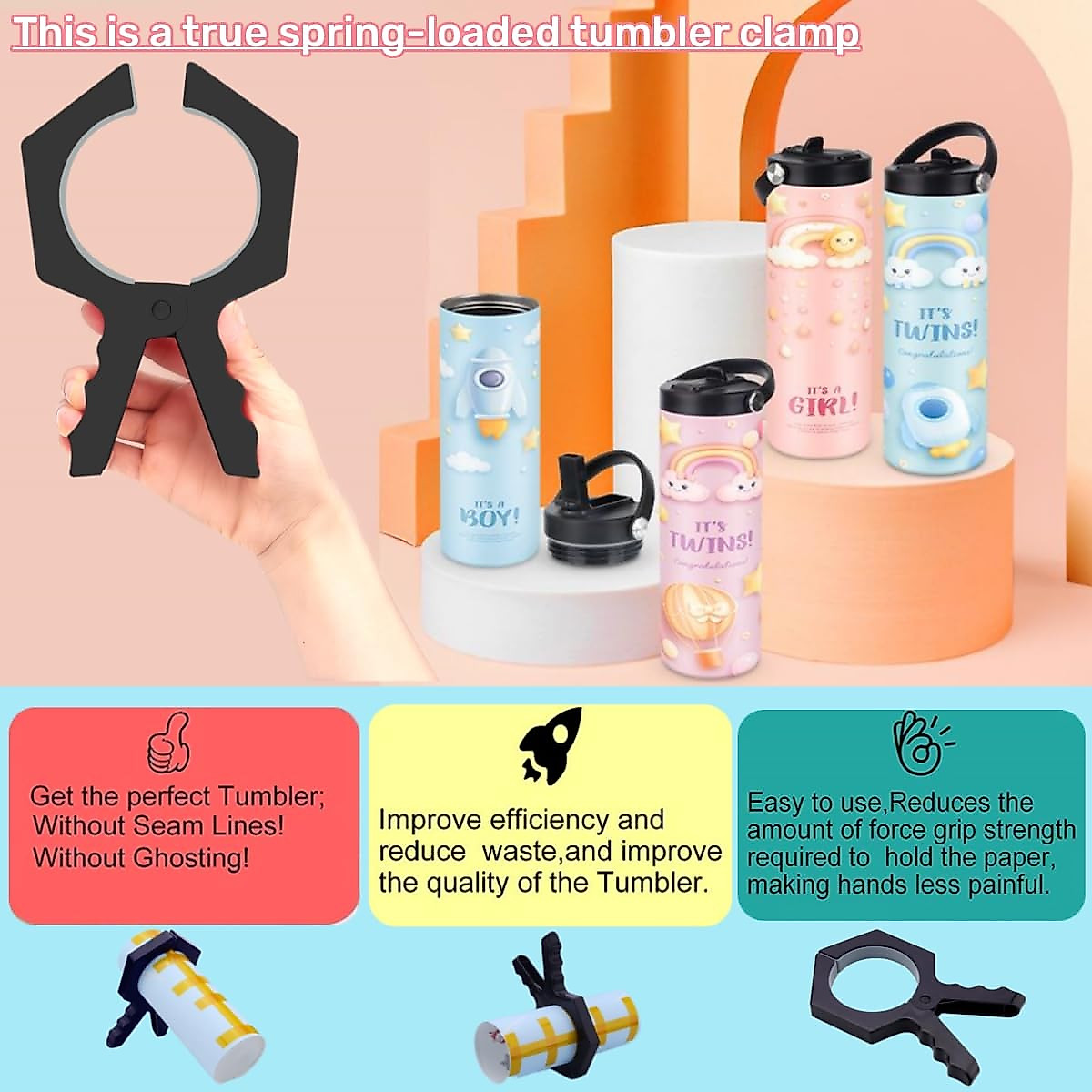 WAQONUY Pinch for Perfect Tumbler Clamp,Sublimation Tumblers Pinch,for 20 Oz Sublimation Blanks Tumblers Pinch for Perfect Clamp for Sublimation Paper and Glass Supplies(Black 2.0)