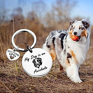 TIIMG Australian Shepherd Keychain Funny Dog Lover Gift My Dog Is An Ausshole Dog Aussie Gifts (My dog is an ausshole)