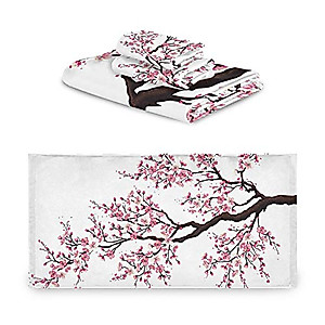 CaTaKu Towels Set 3-Piece, Poppy Towel Bathroom Sets, 1 Bath Towel, 1 Washcloth, 1Hand Towel, Pink Flower Towel Set of 3 Soft Multifuntion for Home Kitchen Hotel Gym Swim Spa.