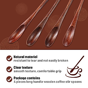 4 Pieces Wooden Coffee Mixing Spoons Long Handle Cocktail Spoons Wood Iced Tea Spoons Small Stirring Spoon for Mixing Coffee Tea Beverage, 7.87 Inch