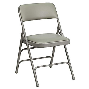 Flash Furniture 4 Pack HERCULES Series Curved Triple Braced & Double Hinged Gray Vinyl Metal Folding Chair