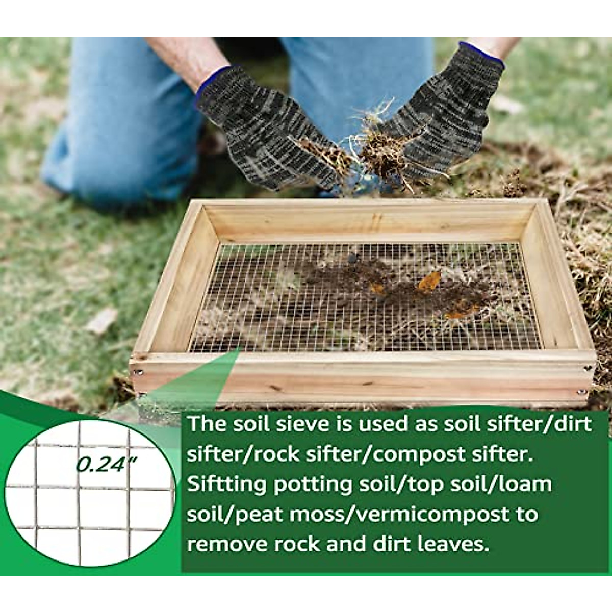 Soil Sifter, Dirt Sifter for Gardening, Compost Sifter, Garden Sieve, Light Wood Sifter for Rocks, Screen Sifter Top Soil/Peat Moss/Worm/Leaves/Loam Soil/Sand,Great Garden Tool for Plants & Vegetables