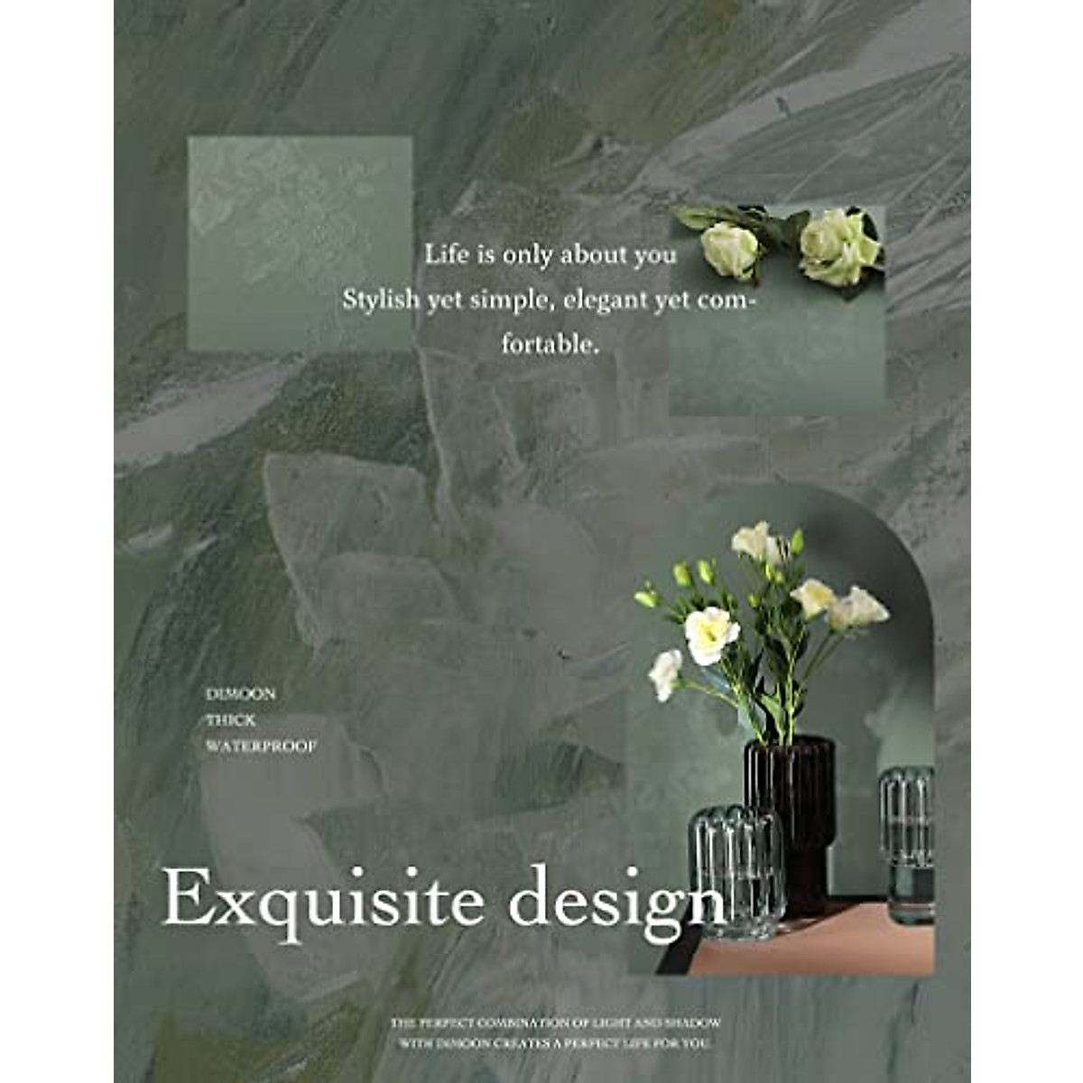 Dimoon 236"x17.7" Leaf Green Flower Thicken Advanced Texture Wallpaper Peel and Stick Green Leaf Floral Wallpaper Waterproof Contact Paper Grey Green Self Adhesive Wallpaper Removable Vinyl Roll