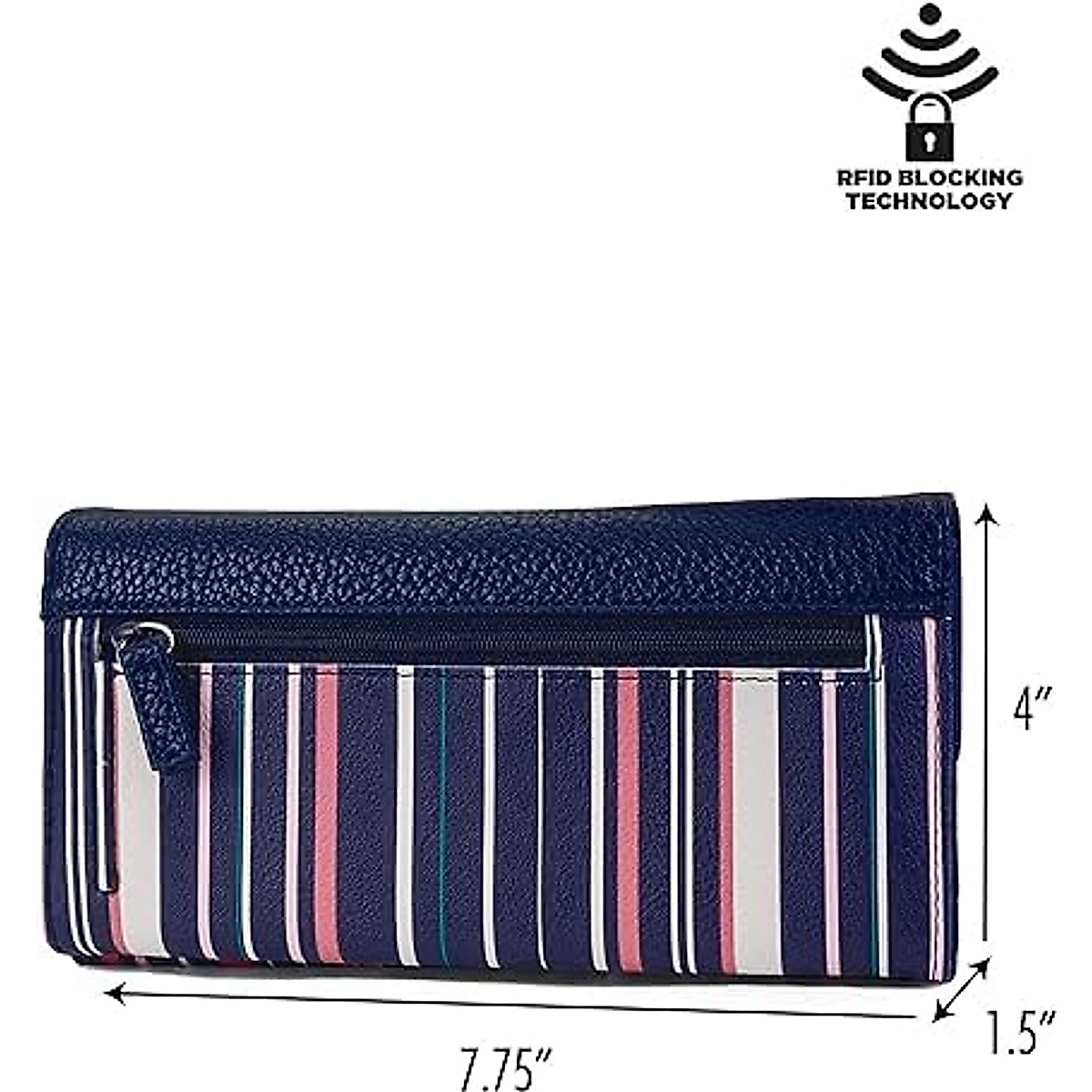 Nautica Money Manager RFID Slim Small Wallet for Women, Credit Card Holder with Coin Purse and Zipper Coin Pouch, Clutch Organizer in Ribbon Stripe