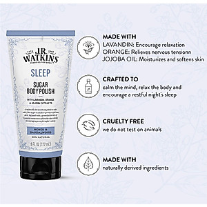 J.R. Watkins Sleep Sugar Body Polish, Monoi & Sandalwood Natural Body Scrub Cleanses & Encourages Restful Sleep, 6 oz