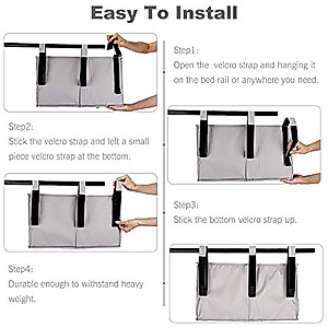 FUNYU Bedside Caddy, Bunk Bed Hanging Under Bed Storage Organizer Bag with 8 Pockets for College Dorm Rooms Essentials, Hospital Bed Rails,Camp