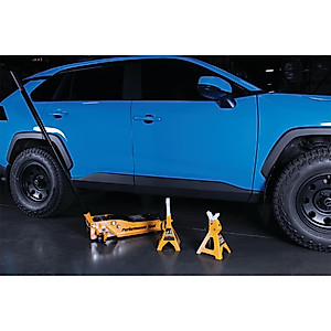 Performance Tool W41022 Ratchet Style Jack Stand Set for Lifting Vehicles During Maintenance, Yellow, 3-Ton