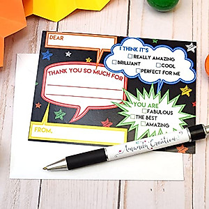 Chalkboard Speech Bubble Birthday Thank You Notes for Kids, Ten 4" x 5.5" Fill In The Blank Cards with 10 White Envelopes by AmandaCreation…