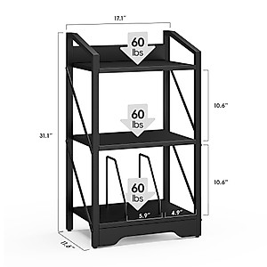Vagusicc Bookshelf, 3 Tier Industrial Bookcase, Metal Small Bookcase, Rustic Etagere Book Shelf Storage Organizer for Living Room, Bedroom, Home Office, Small Bookshelf for Small Spaces (Black)