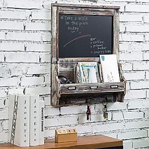 MyGift Wall Mounted Entryway Mail Holder and Key Organizer Rack in Rustic Torched Wood Finish with Decorative Chalkboard