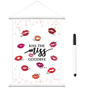WATINC 2Pcs Kiss The Miss Goodbye Signature Hanging Poster with Black Color Pen, Wedding Signature Poster Bride to Be Guest Book Message Card, Bridal Shower Bachelorette Party Games Picture Decoration
