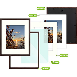 Golden State Art, 16x20 Picture Frames with Mat for 11x14 or 16x20 Picture Collage Gallery Wall Frame with Real Glass, Brown, 2 Pack