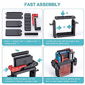 Switch Games Storage Organizer Station with Controller Charging Stand, Charging Dock Compatible with Nintendo Switch, Multifunctional Accessories Kit Storage for Joy-con, Pro Controller, Game Card