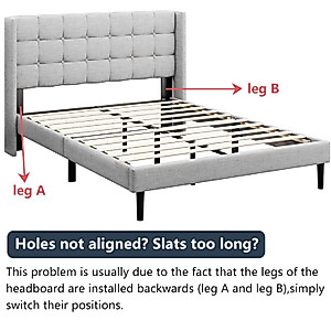Sismplly Full Size Bed Frame with Headboard, Modern Upholstered Platform Bed Frames, Button Tufted Wingback Mattress Foundation, No Box Spring Needed, Easy Assembly, Light Grey