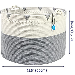 Casaphoria XXXXLarge Cotton Rope Blanket Basket 22in x 22in x 16in Woven Laundry Hamper Laundry Baskets Storage Basket for Towel, Diaper, Laundry Basket（pack of 1）, Gray (MB2021046)