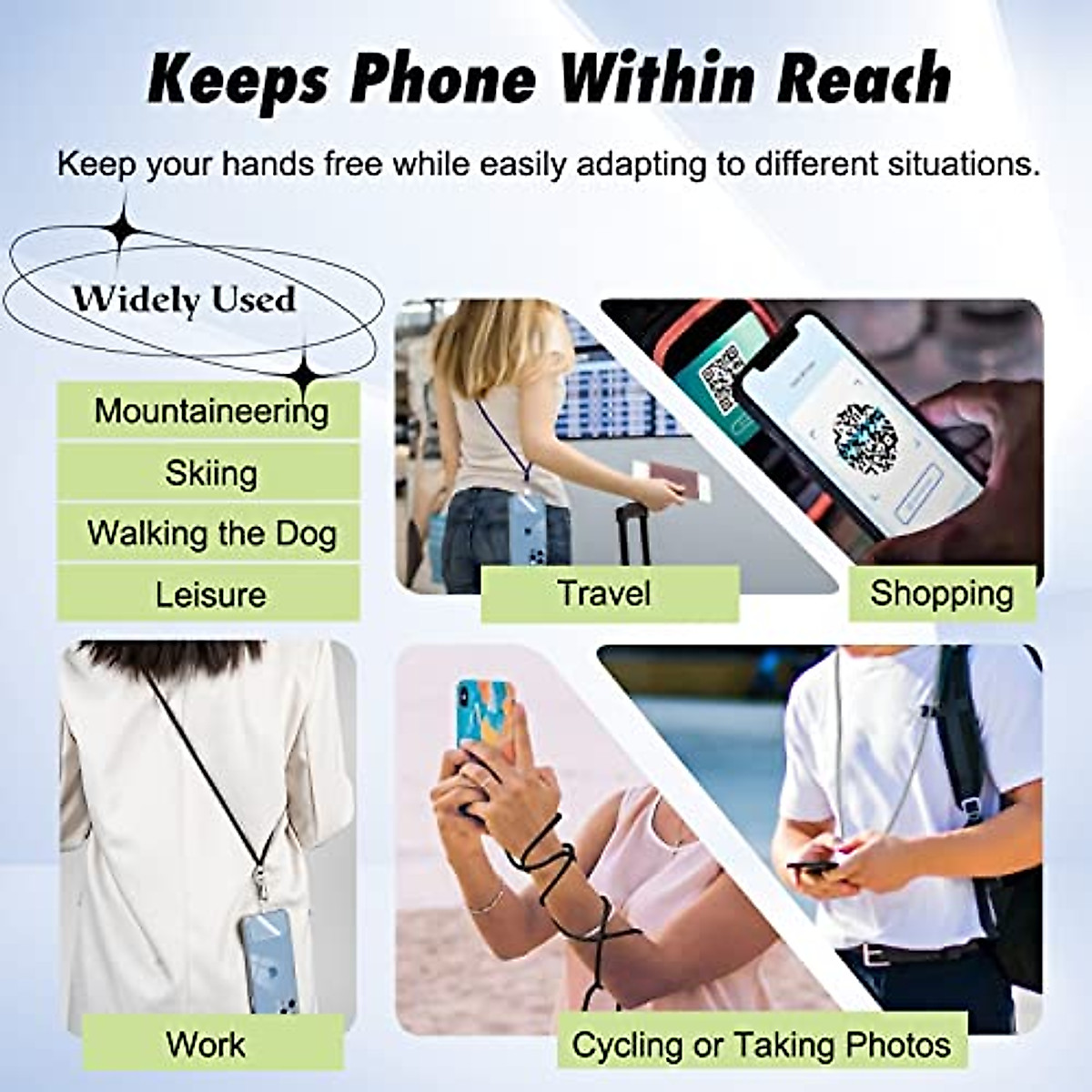 ZWZY Cell Phone Lanyard Crossbody Adjustable Neck Strap for Around The Hand with Wrist Tether Tab for Most Full Coverage Phones Case Black