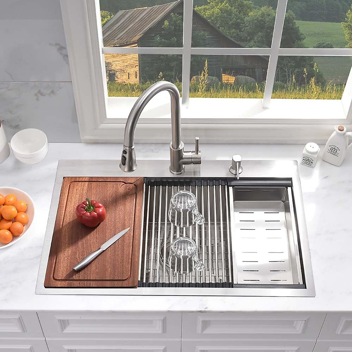 31 Inch Drop In Kitchen Sink Workstation- Wesliv 31x20 Inch Drop Sink Topmount Ledge Workstation Stainless Steel 16 Gauge Single Bowl Overmount Kitchen Sink with Cutting Board