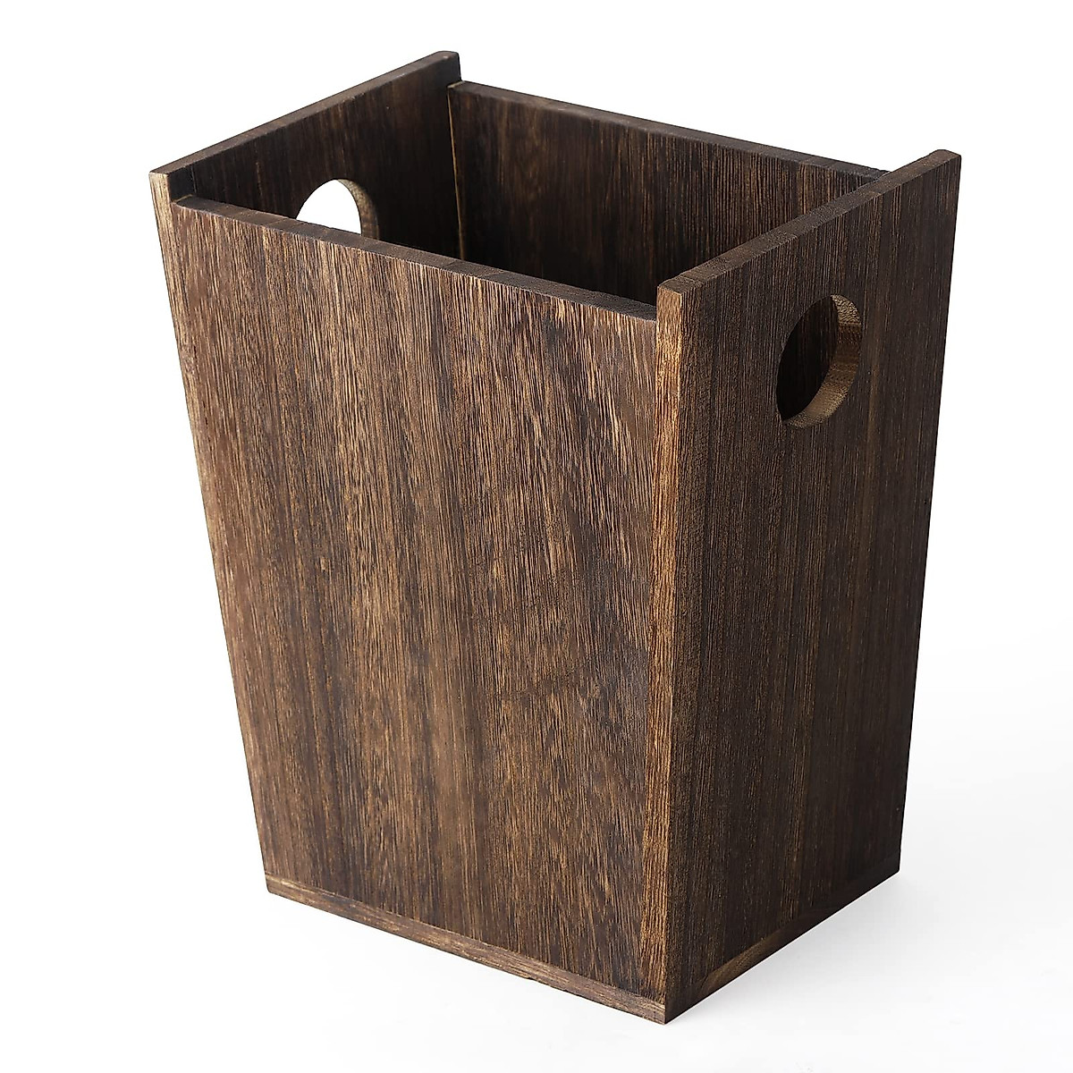 ETELI Wood Trash Can Wastebasket Small Rectangular Farmhouse Rustic Garbage Bin with Handles for Bedroom, Bathroom, Kitchen, Office, Brown