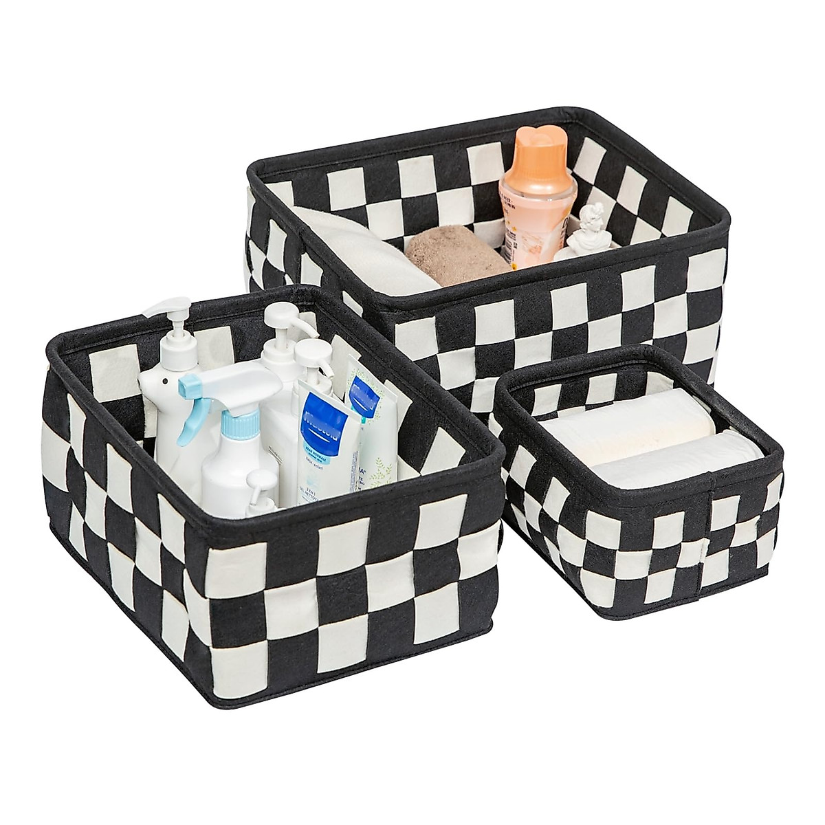 LUFOFOX Storage Basket Set of 3 Thicken Felt Baskets for Organizing Rectangular Decorative Basket Organizer Bins for Books, Clothes, Gifts, Baby Toys, White and Black (Set of 3)
