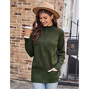 GRACE KARIN Women 2023 Fall Winter Zip Up Sweater Cardigan Long Sleeve Chunky Knit Sweater Jacket with Pockets S Dark Army Green