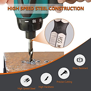 Hymnorq 6-Piece Combination Tap and Drill Bit Set with Dual Twist Flute and 118° Split Point, High-Speed Steel, 1/4" Hex Shank, Ranging from BSW 1/8"-40 to BSW 3/8"-16