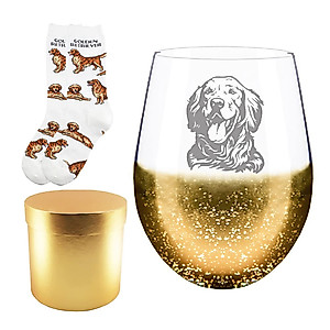 Valentines Day Gifts for Golden Retriever Dog Mom Dog Dad, Golden Retriever Dog Face Etched Gold Wine Glass