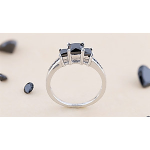 Dazzlingrock Collection 1.25 Carat (Cttw) Sterling Silver Princess & Round Black Diamond Wedding 3 Stone Ring 1 1/4 CT, Size 7