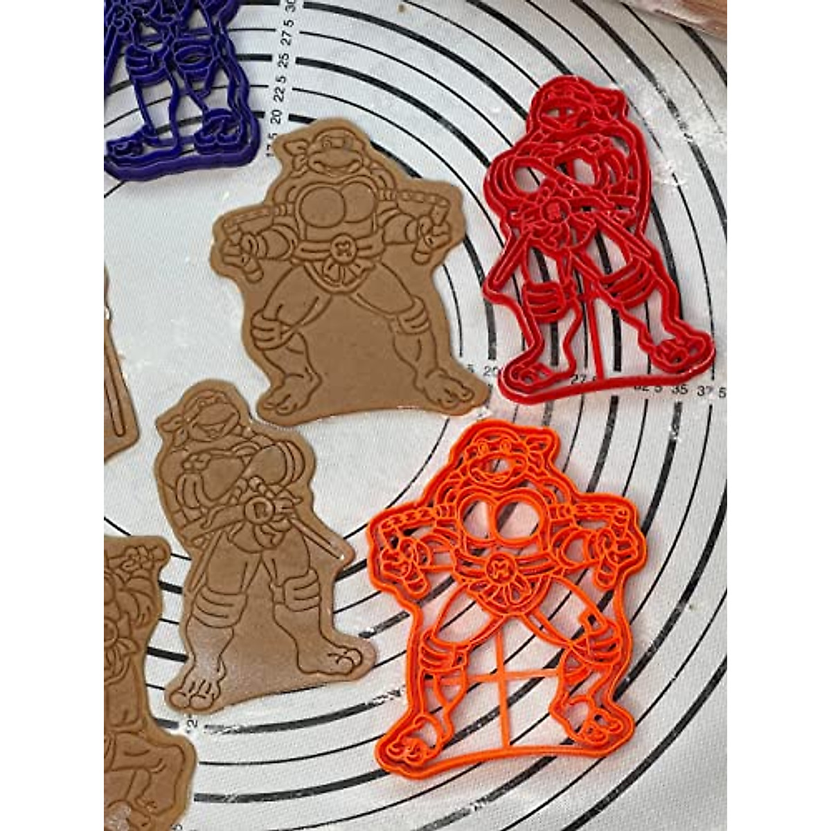 Set of 4 Ninja Turtle Raphael, Leonardo, Donatello & Michelangelo 6” Cookie Cutters and Molds Produced by 3D Kitchen Art