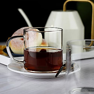 LUXU Glass Coffee Mugs Set of 4,Large Wide Mouth Mocha Hot Beverage Mugs (14oz),Clear Espresso Cups with Handle,Lead-Free Drinking Glassware,Perfect for Latte,Cappuccino,Hot Chocolate,Tea and Juice