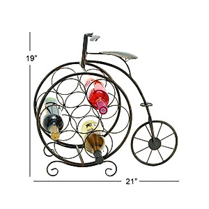 Deco 79 Metal Bike 7 Bottle Wine Rack with Scrollwork, 21" x 9" x 19", Brass